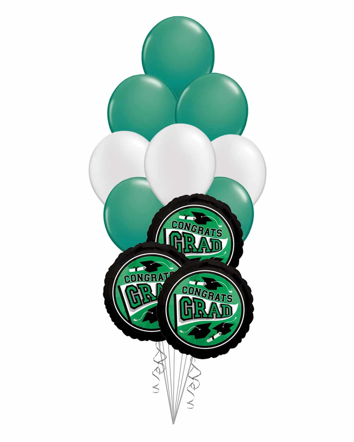 Grad School Colors Green and White Balloon Bouquet 15 Pack
